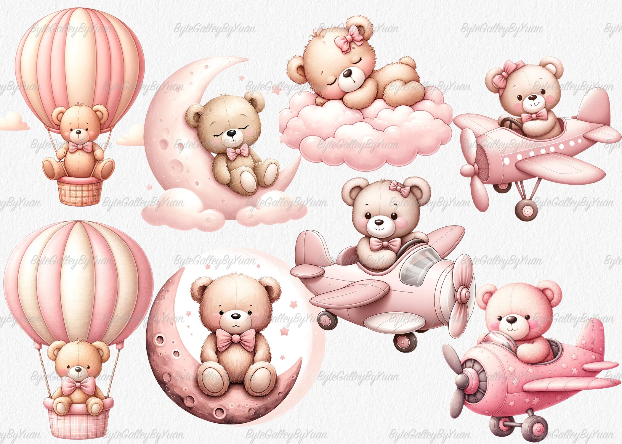 Watercolor Teddy Bear Clipart: Baby Shower PNG Bundle (55 Files) - Etsy