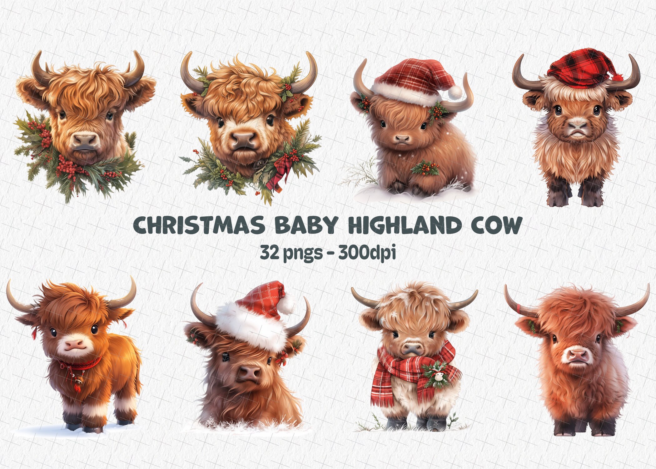 Watercolor Christmas Baby Highland Cow Clipart Christmas Bay - Etsy