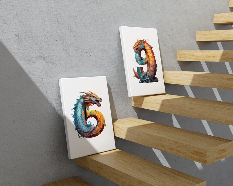 Watercolor Dragon Numbers Clipart: PNG Graphics, Commercial Use ...