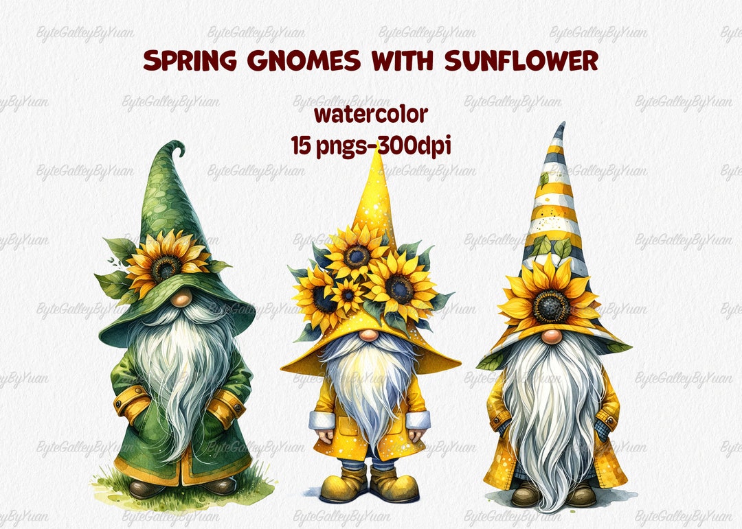 Sunflower Gnomes Watercolor Clipart: PNG Bundle (commercial Use) - Etsy