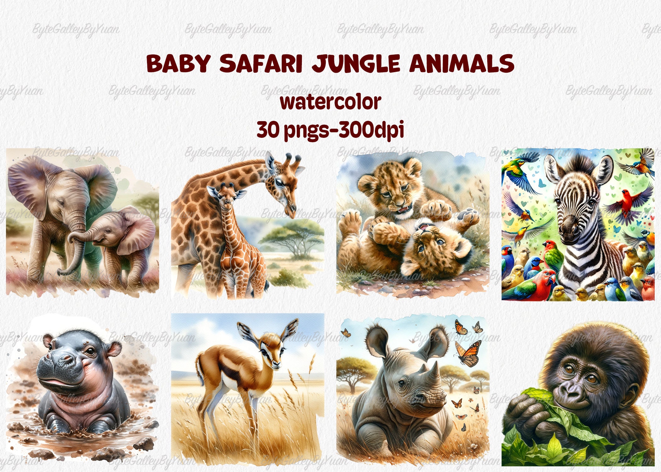 Watercolor Baby Safari Animals PNG Baby Animals Clipart Jungle Animals ...