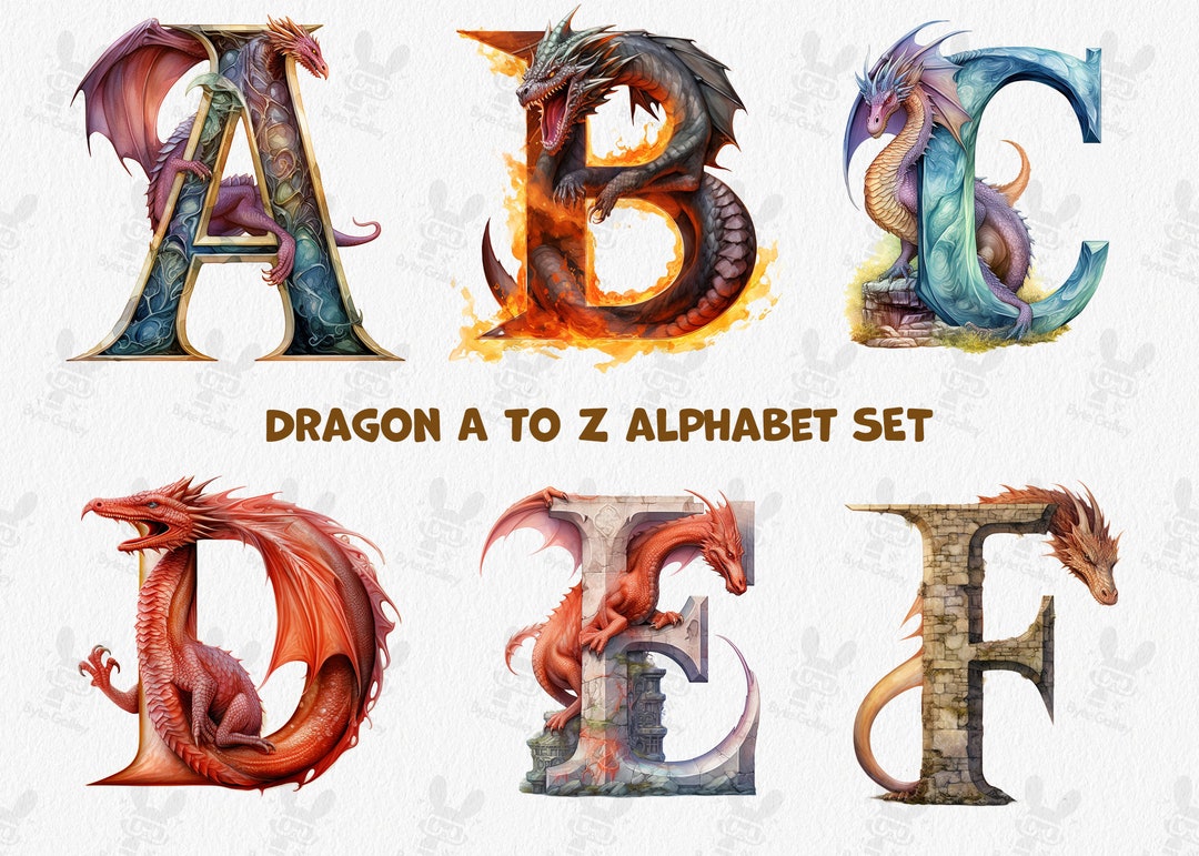 Watercolor Dragon Alphabet Png, Dragon Clipart ,decorative Letters ...
