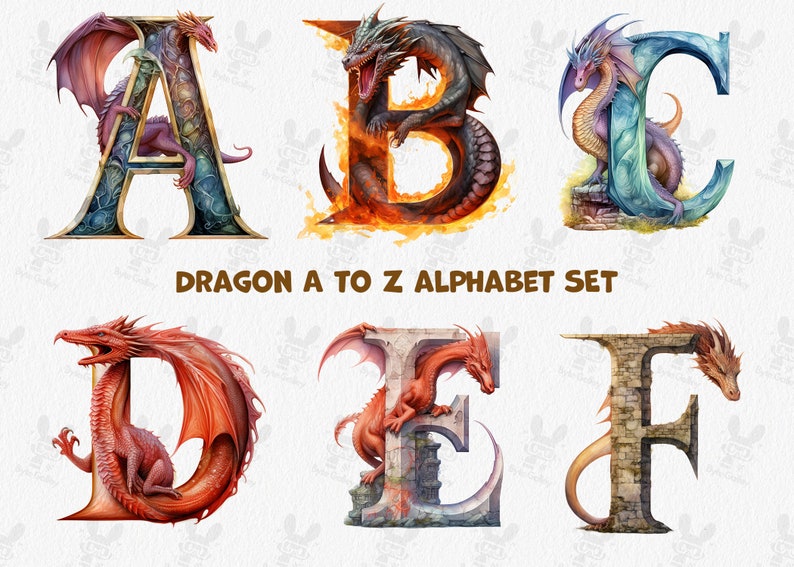 Watercolor Dragon Alphabet Png, Dragon Clipart ,decorative Letters ...