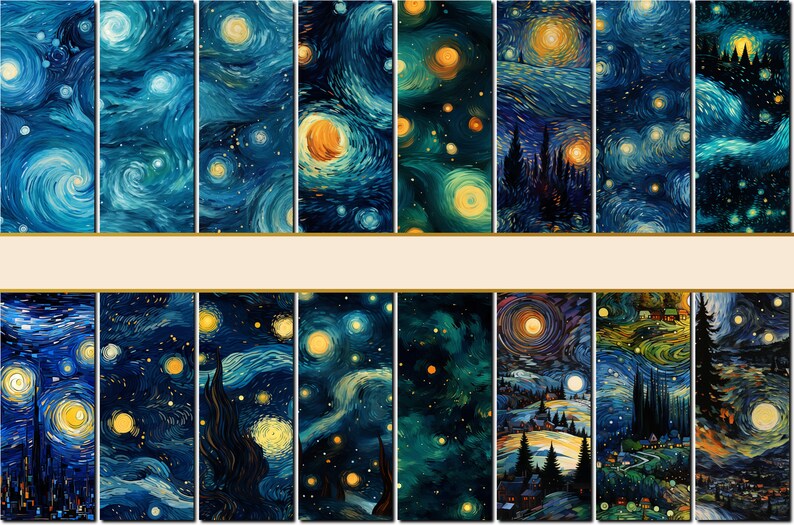 Van Gogh Starry Night Digital Paper: Seamless Sky Pattern (PNG Files ...