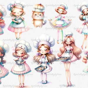 Watercolor Baker Girls Clipart Set. Bakery, Sweets, Cookies, Kitchen ...