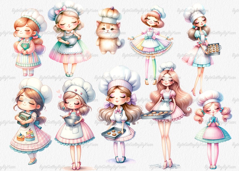 Watercolor Baker Girl Clipart Set: Bakery PNG Bundle (300 DPI) - Etsy
