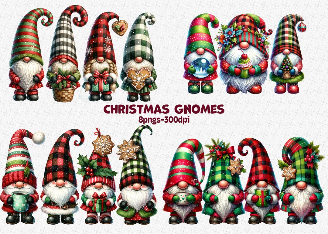 Watercolor Christmas Gnomes PNG Clipart: Holiday Sublimation Design ...