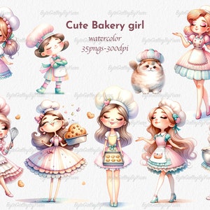 Watercolor Baker Girls Clipart Set. Bakery, Sweets, Cookies, Kitchen ...