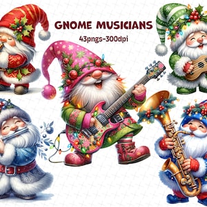 Christmas Gnome Musicians Clipart, Watercolor Musical Gnome Png ...