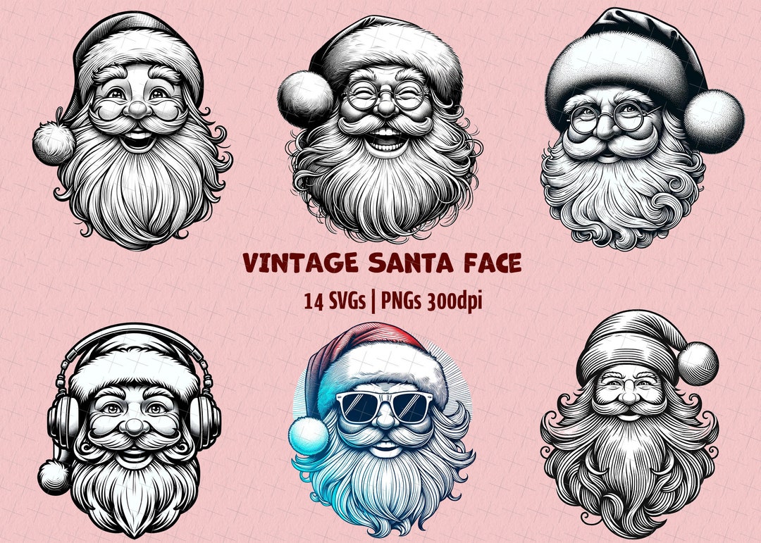 Vintage Santa Face SVG: Christmas Clipart (PNG, SVG, Commercial Use) - Etsy