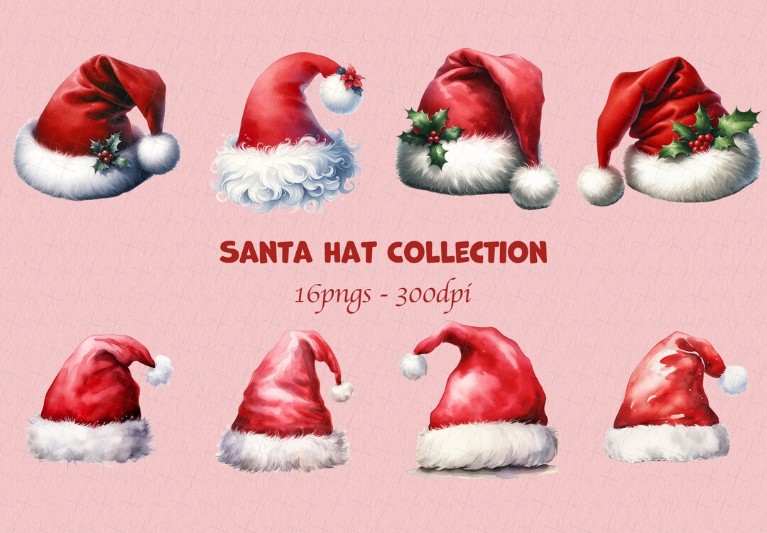Watercolor Santa Hat Clipart: Christmas PNG Bundle (commercial Use) - Etsy