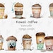 Watercolor Cute Kawaii Coffee Clipart Bundle,commercial Use, Watercolor ...