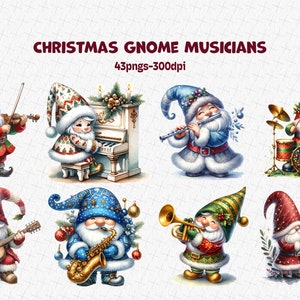 Christmas Gnome Musicians Clipart, Watercolor Musical Gnome Png ...