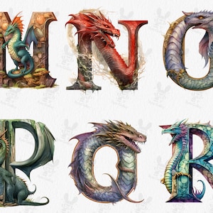 Watercolor Dragon Alphabet Png, Dragon Clipart ,decorative Letters ...