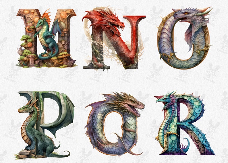 Watercolor Dragon Alphabet Png, Dragon Clipart ,decorative Letters ...