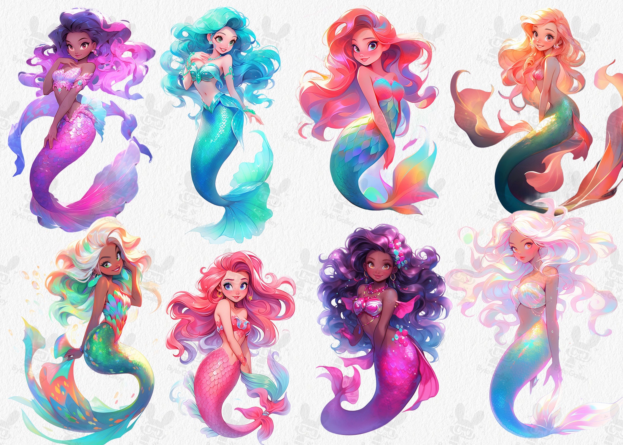 Colorful Mermaid Clipart, Purple Pink Gold Teal Mermaid Clipart PNG ...