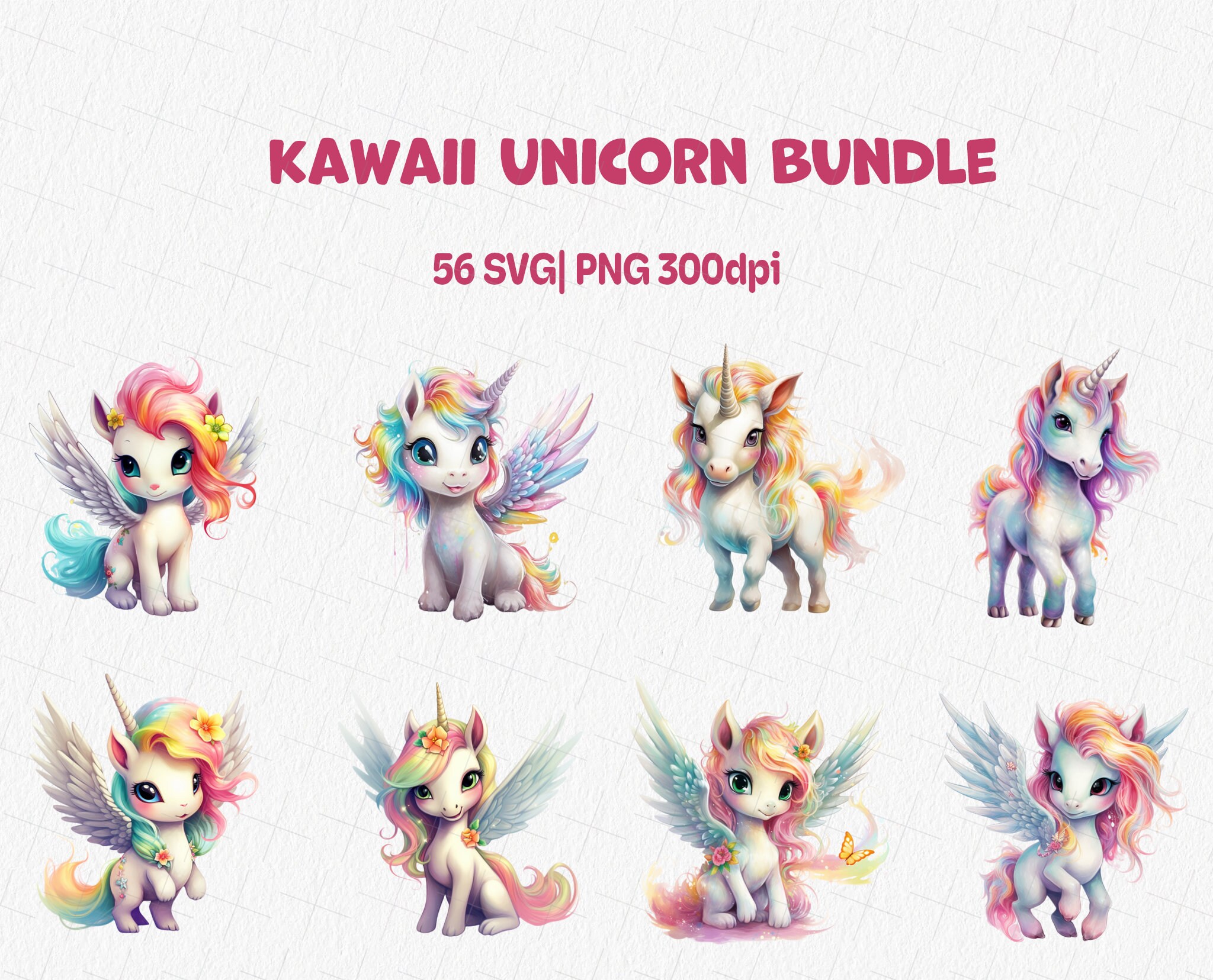 Watercolor Cute Kawaii Unicorn Clipart Bundle,commercial Use ...
