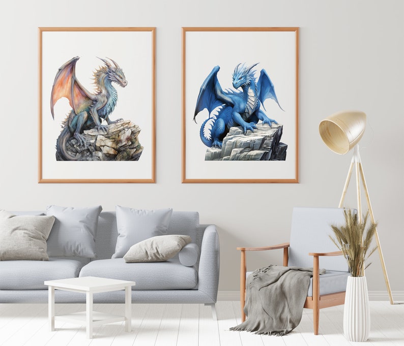 Watercolor Fantasy Dragon Clipart: 21 PNG Illustrations (commercial Use ...