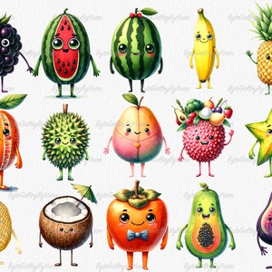 Cute Fruits Clipart, Fruits PNG, Watercolor Tropical Fruits, Kids PNG ...
