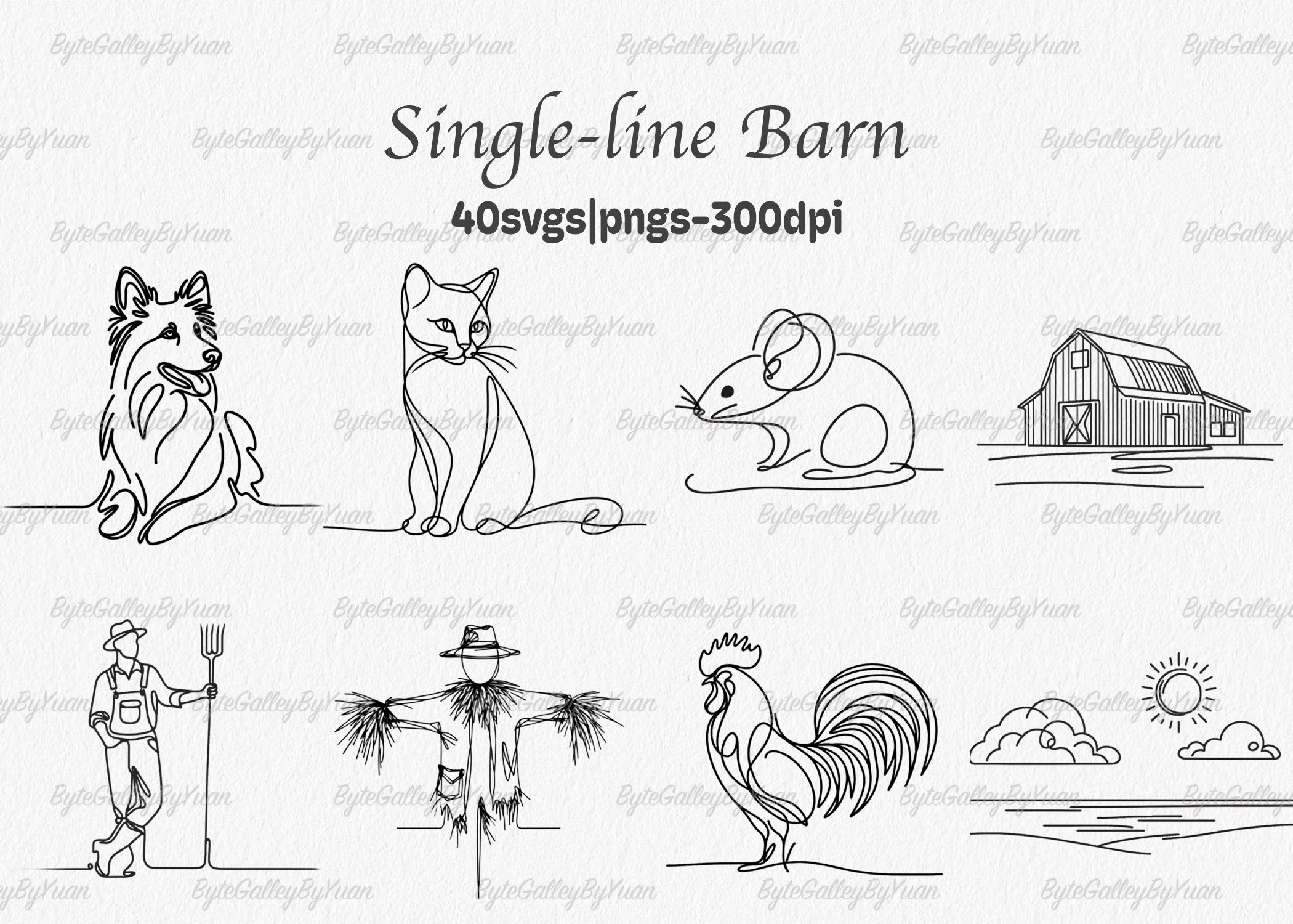 Farm Animals Line Art: Barnyard Outline SVG PNG (digital) - Etsy