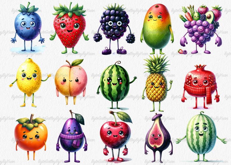Cute Fruits Clipart, Fruits PNG, Watercolor Tropical Fruits, Kids PNG ...