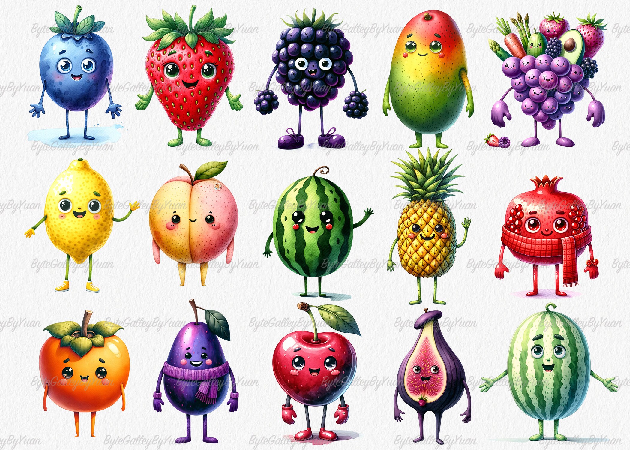 Cute Fruits Clipart, Fruits PNG, Watercolor Tropical Fruits, Kids PNG ...