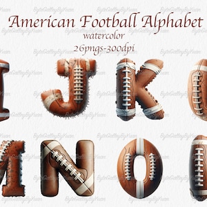 Watercolor American Football Alphabet Png, Football Sublimation Clipart ...