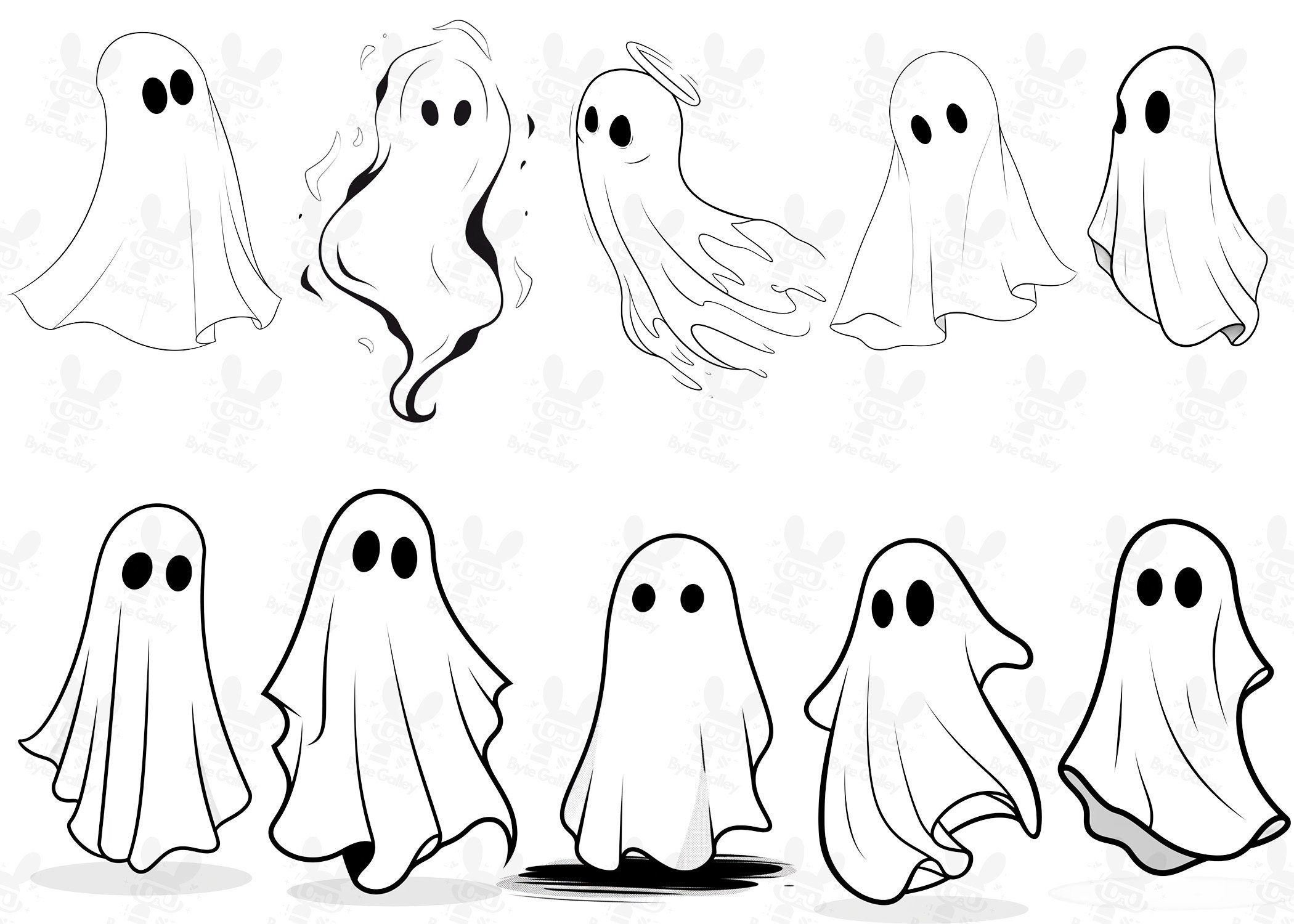 Halloween Ghost PNG Ghost SVG Cute Ghost Bundle Cute Ghost Png ...