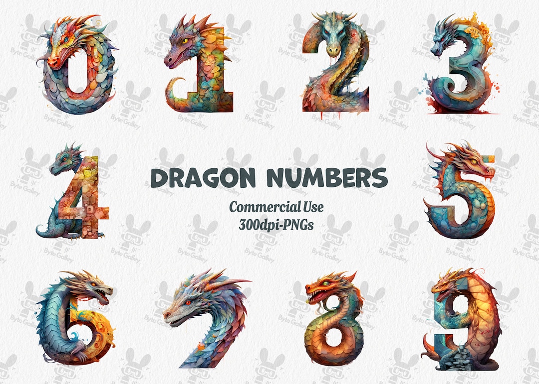 Dragon Numbers Clipart, Clipart Commercial Use, Vector Graphics ...