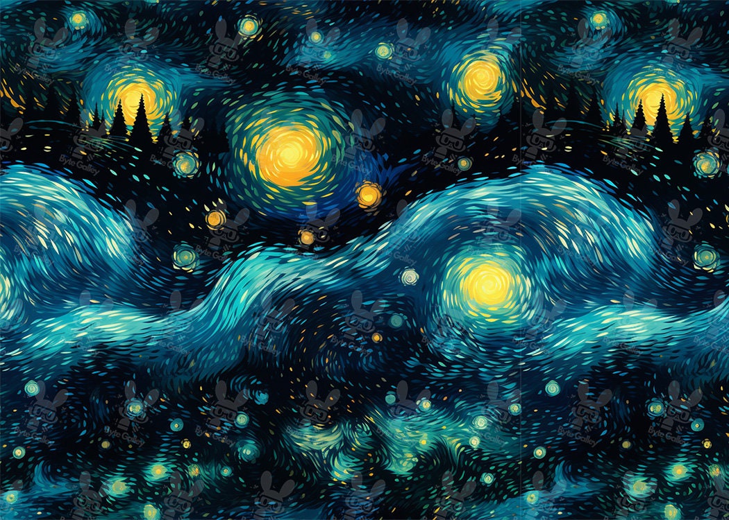Van Gogh Starry Night Digital Paper: Seamless Sky Pattern (PNG Files ...