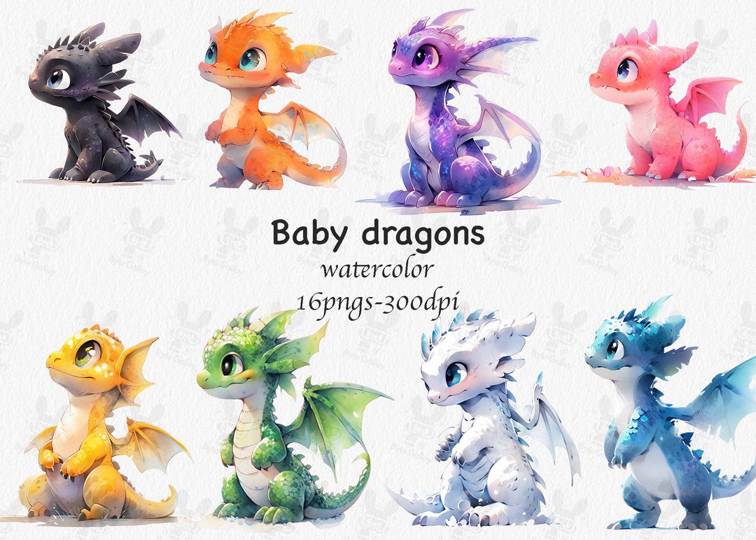 Watercolour Colourful Fantasy Dragon Clipart - Rainbow PNG Digital ...
