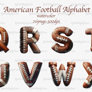 Watercolor American Football Alphabet Png, Football Sublimation Clipart ...