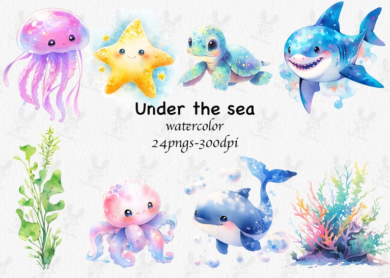 Fish Clipart, Watercolor Fish Under the Sea Clip Art, Dolphin Clipart ...