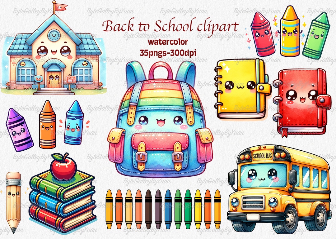 School Kawaii Faces Clipart Set - Hand Drawn Digital Clipart - School ...