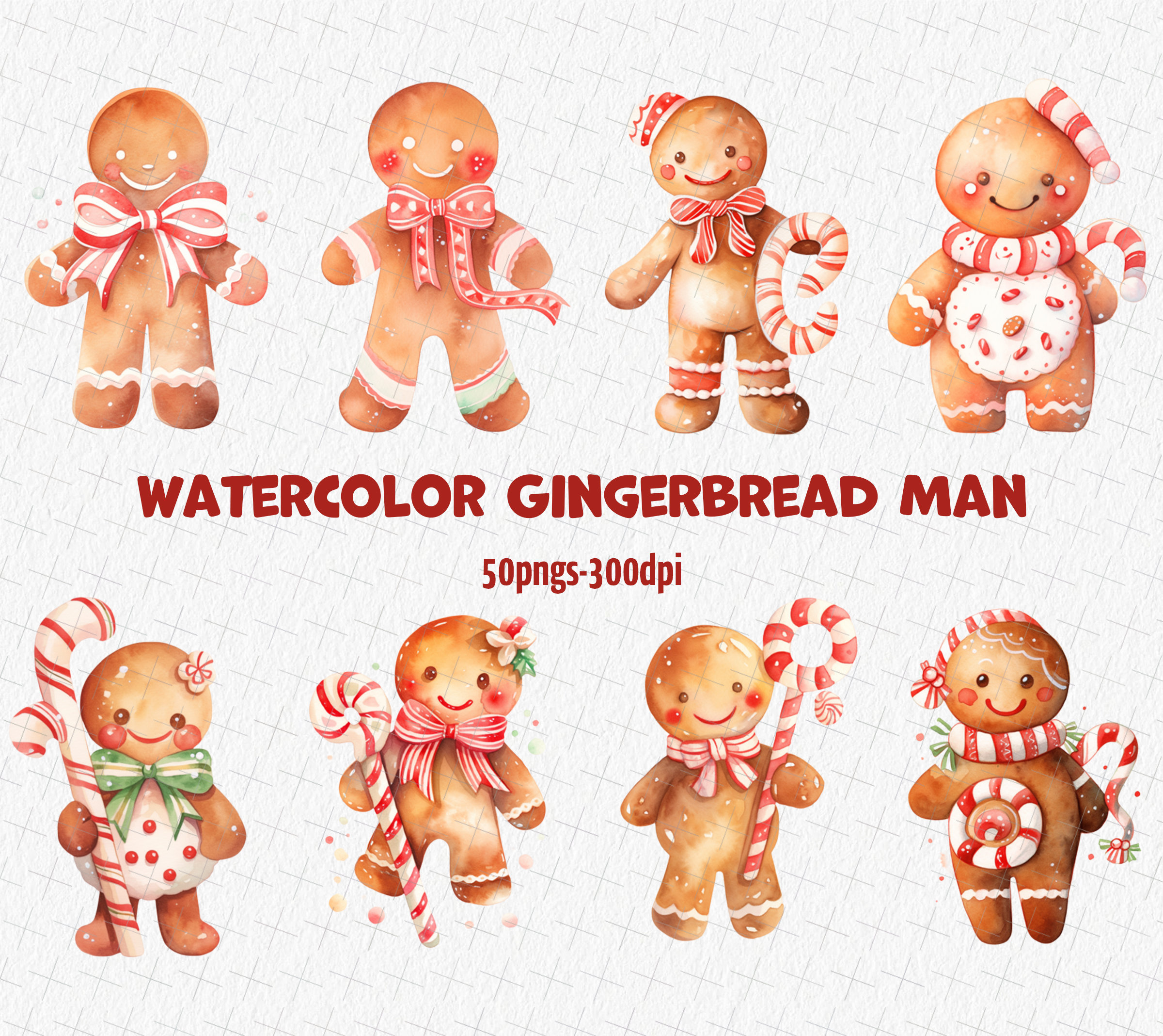 Watercolor Gingerbread Man Clipart: Christmas PNG Bundle (commercial ...