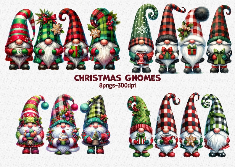Watercolor Christmas Gnomes PNG Clipart: Holiday Sublimation Design ...