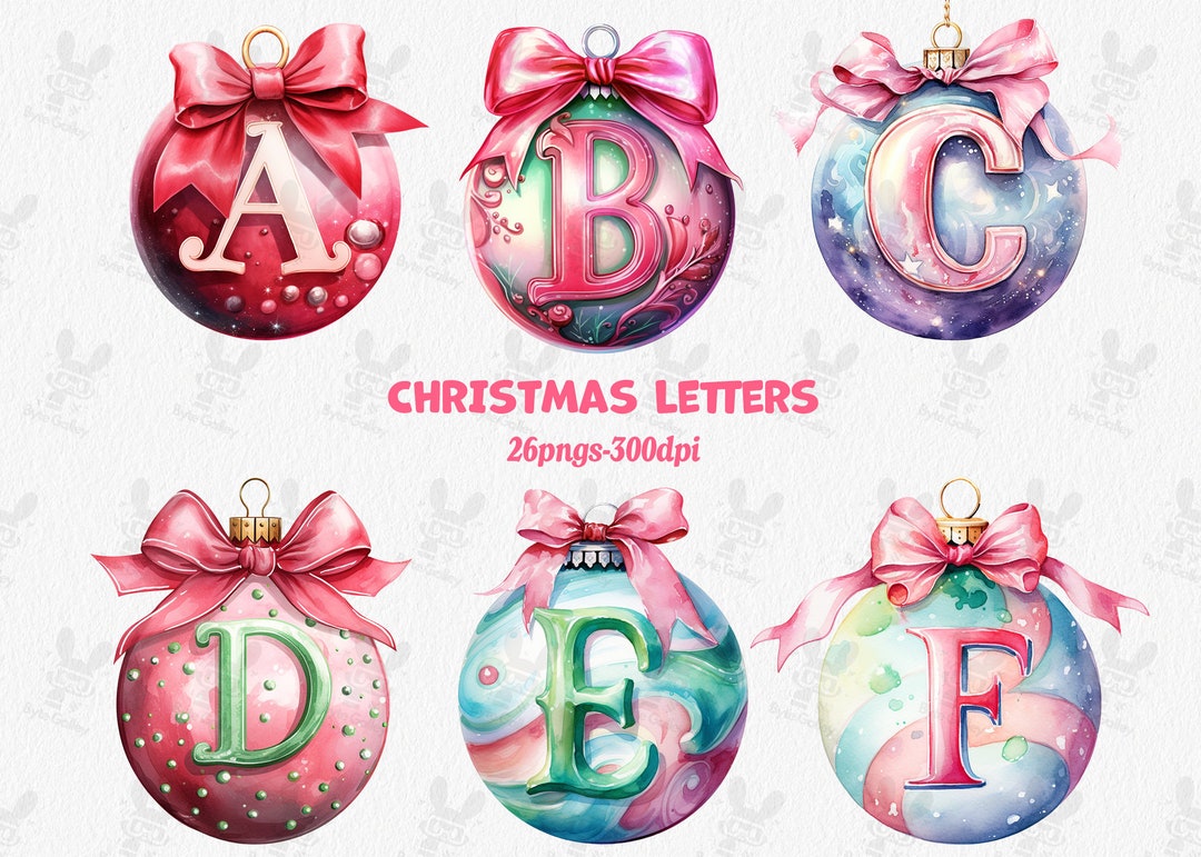 Watercolor Christmas Alphabet Clipart: Ornament Letters (PNG Digital ...