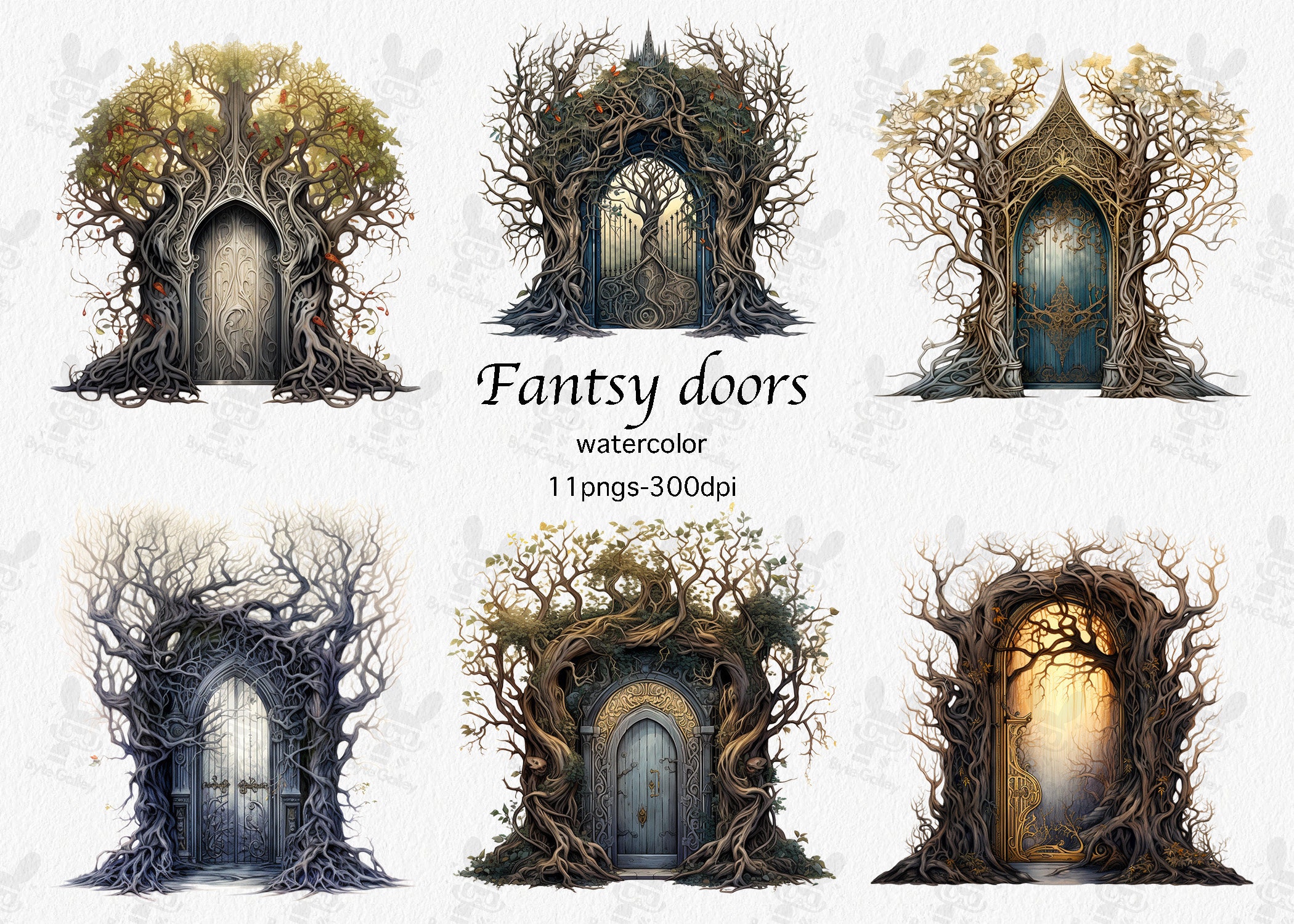 Watercolor Fantasy Doors Clipart: Magic Forest PNG (commercial Use) - Etsy