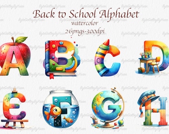Watercolor Alphabet Animals Clipart Bundle, Back to School Clipart ...
