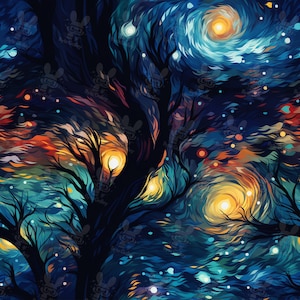 Van Gogh Starry Night Digital Paper: Seamless Sky Pattern (PNG Files ...