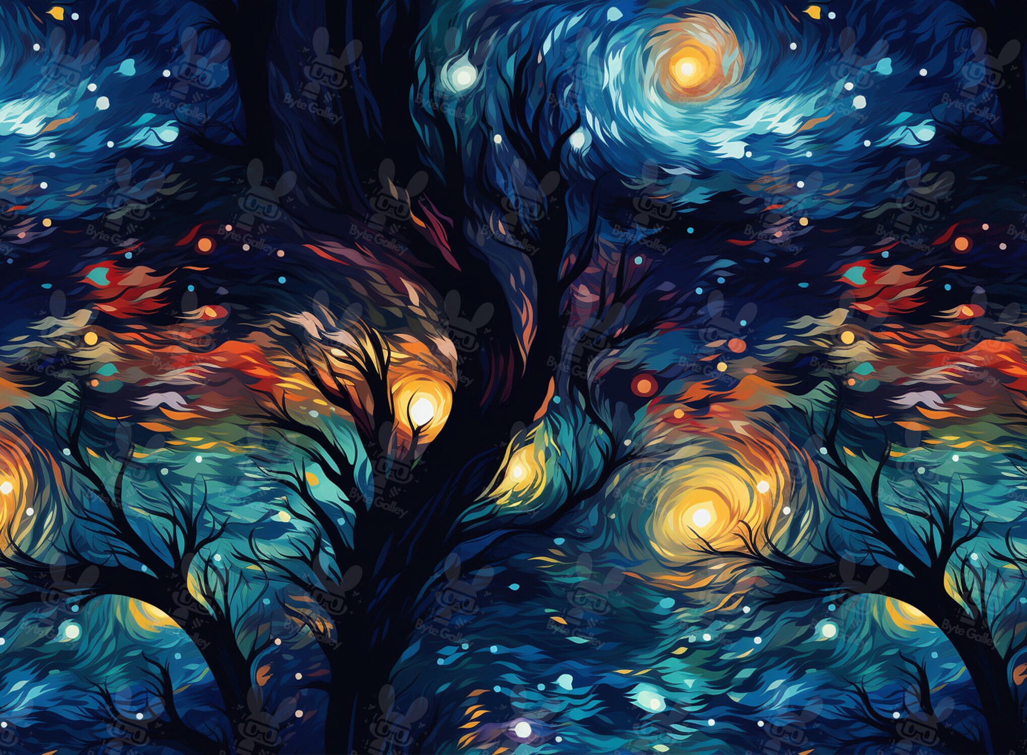 Van Gogh Starry Night Digital Paper: Seamless Sky Pattern (PNG Files ...