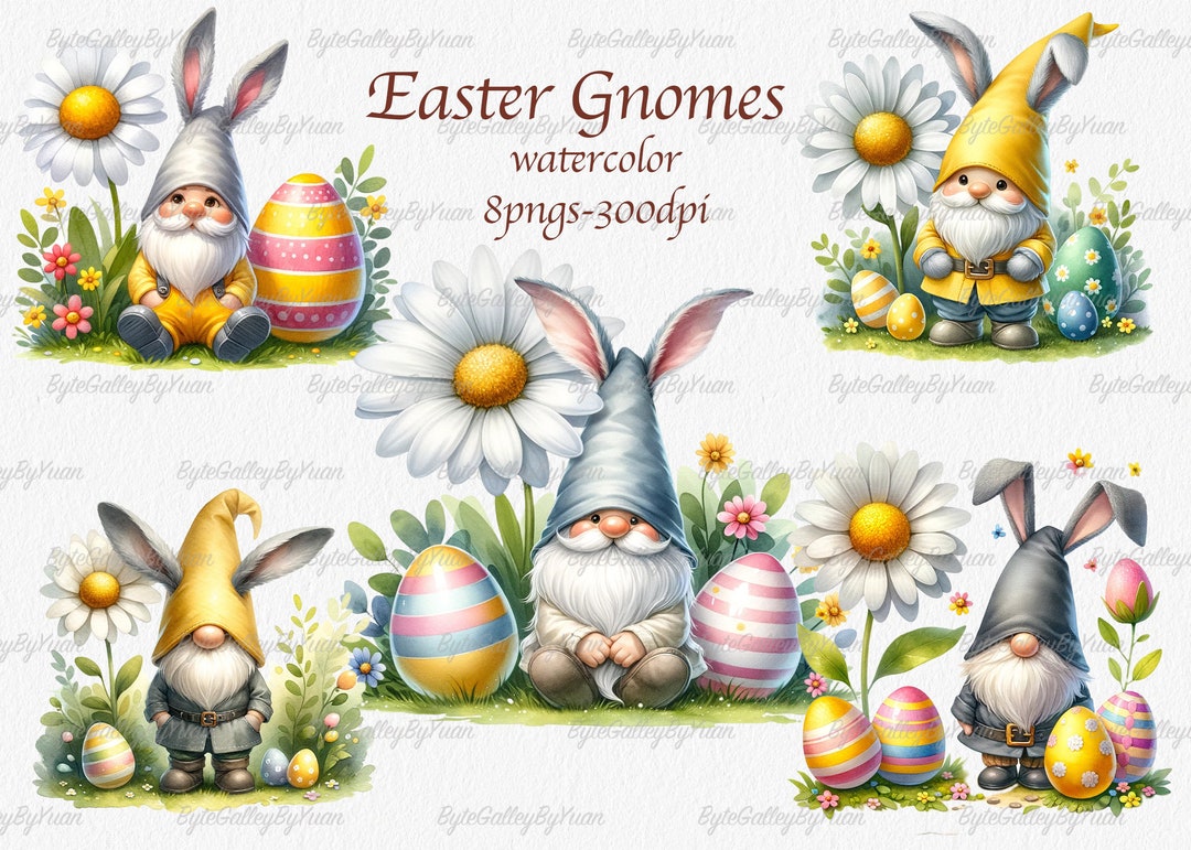 Watercolor Easter Gnomes Clipart: Bunny Gnomes PNG (commercial Use) - Etsy