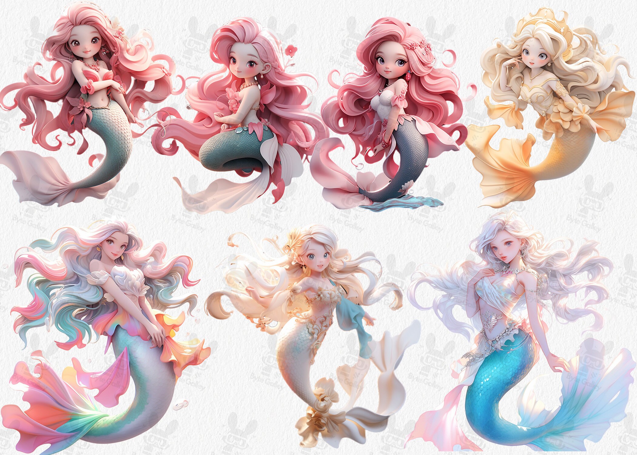Enchanting Mermaid Clipart, Cute Mermaid, Purple Pink Gold Silver ...