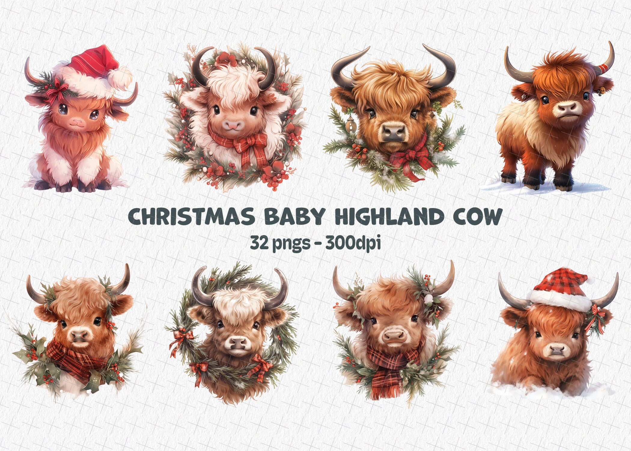 Watercolor Christmas Baby Highland Cow Clipart Christmas Bay - Etsy