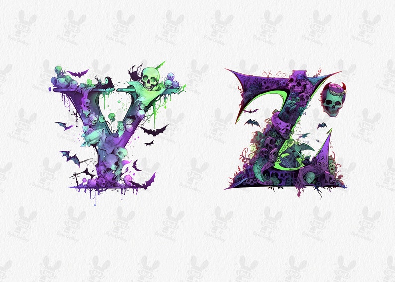 Halloween Alphabet Clipart: Skull & Bat Letters (PNG Bundle) - Etsy