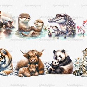 Watercolor Cute Mother and Baby Animals Collection Clipart, 30 PNG Baby ...
