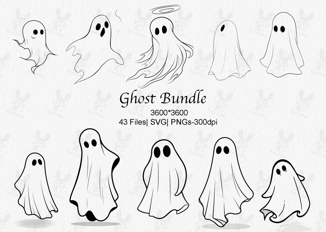 Halloween Ghost PNG | Ghost SVG| Cute Ghost Bundle| Cute Ghost Png ...
