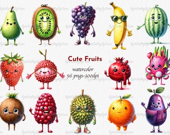 30 Cute Baby Fruits Clipart, Fruits PNG, Watercolor Fruits, Kids PNG ...
