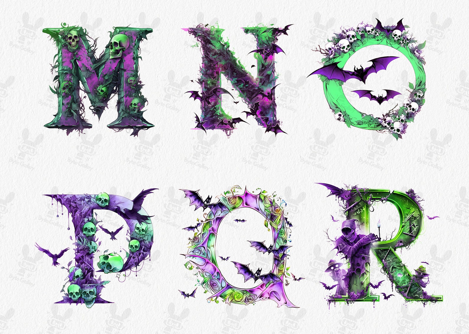 Halloween Alphabet Clipart: Skull & Bat Letters (PNG Bundle) - Etsy