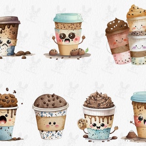 Watercolor Cute Kawaii Coffee Clipart Bundle,commercial Use, Watercolor ...